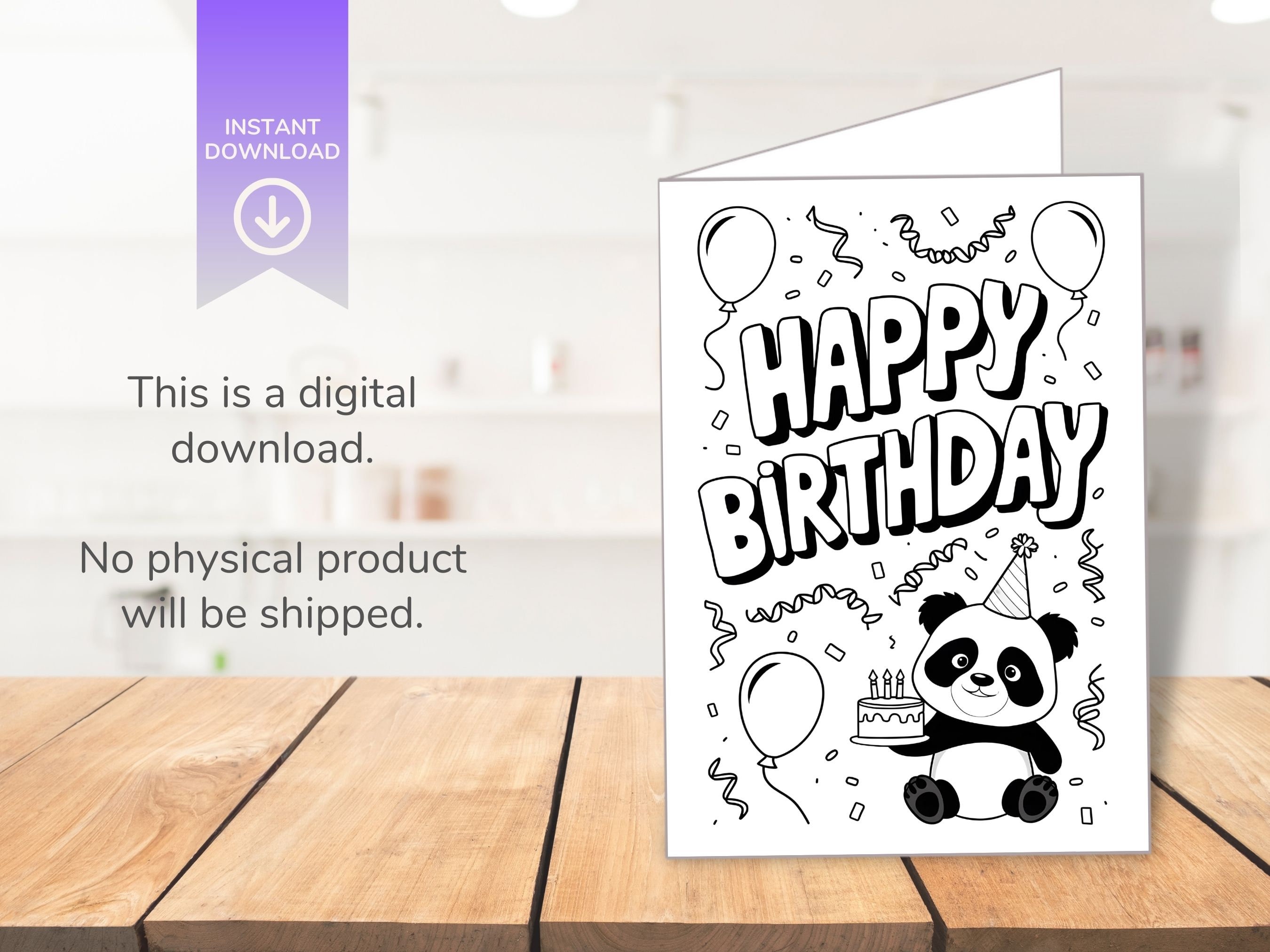 Happy Birthday Panda Printable Coloring Card | Digital Download | Fun ...