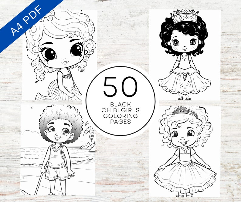 50 Chibi Black Girls Coloring Pages | Printable PDF A4 | Cute Kids ...