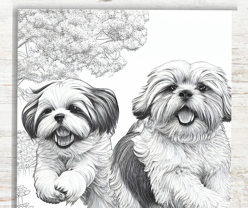 10 coloriages mignons de chiens Shih Tzu | Feuilles de coloriage ...