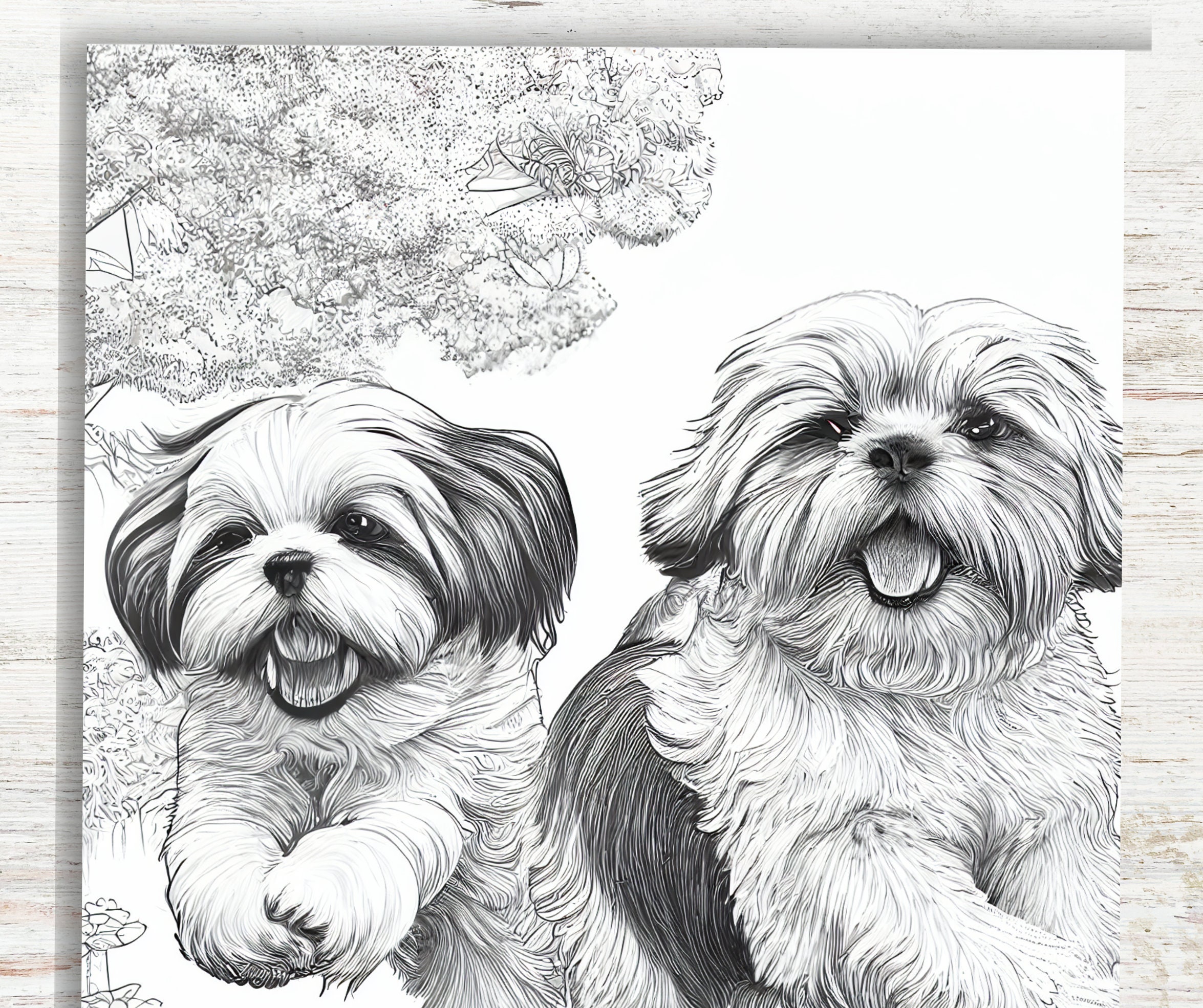 10 Cute Shih Tzu Dogs Coloring Pages | Printable Grayscale Dog Coloring ...