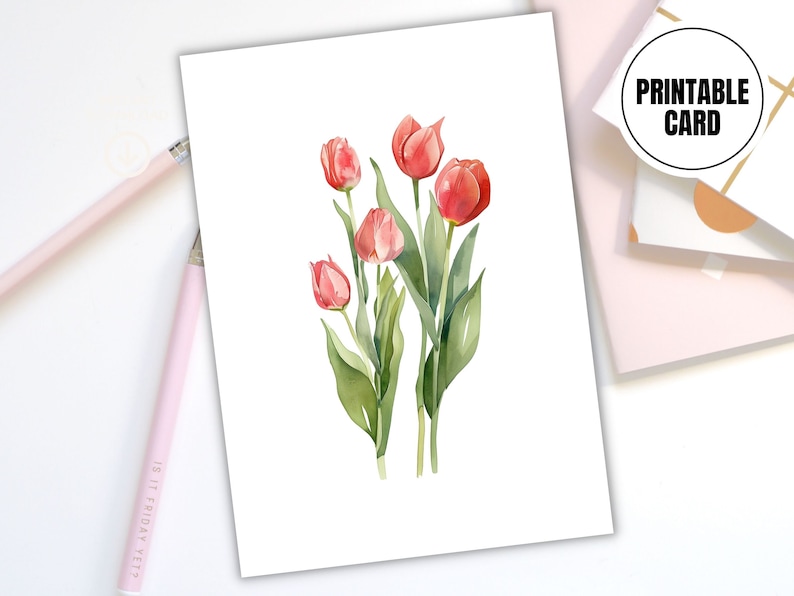 Printable Tulip Floral Card - Digital Download - Minimalistic Botanical ...