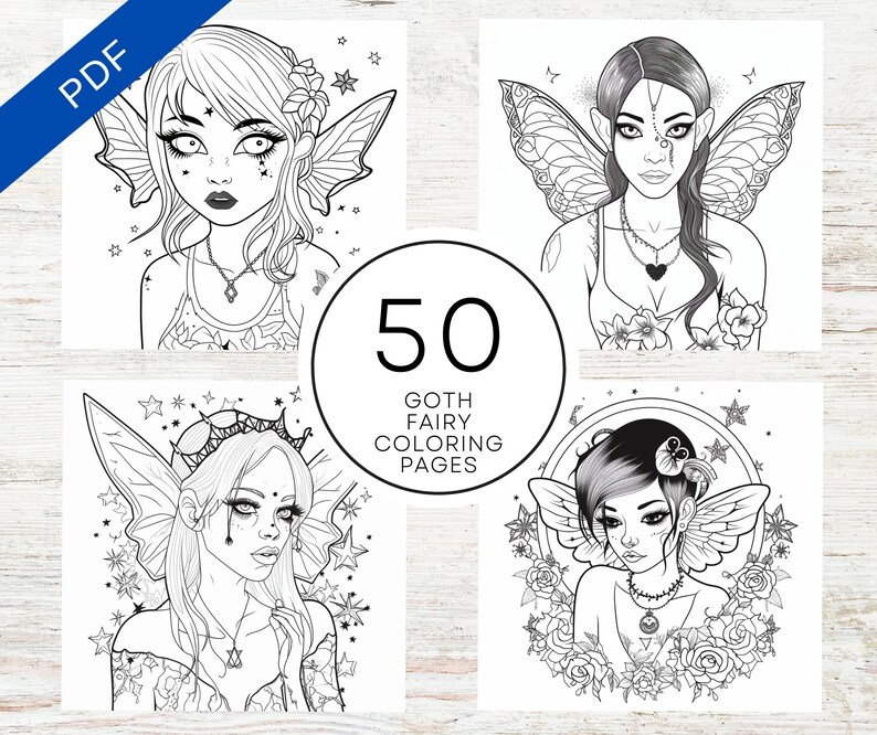 KDP Interior 50 Goth Fairy Coloring Pages 8.5 X 11 Printable PDF Cute ...