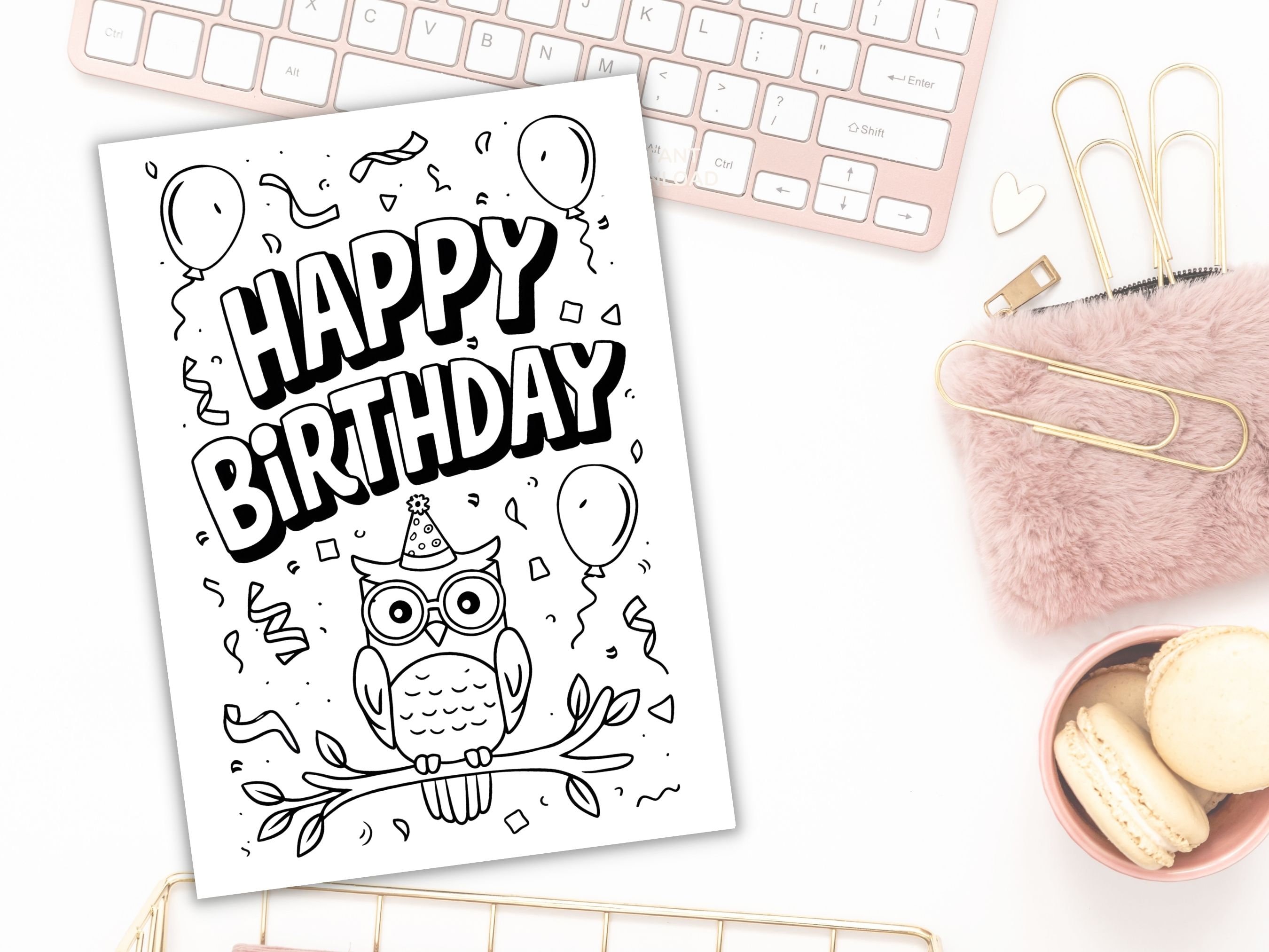 Happy Birthday Owl Printable Coloring Card | Digital Download Coloring ...
