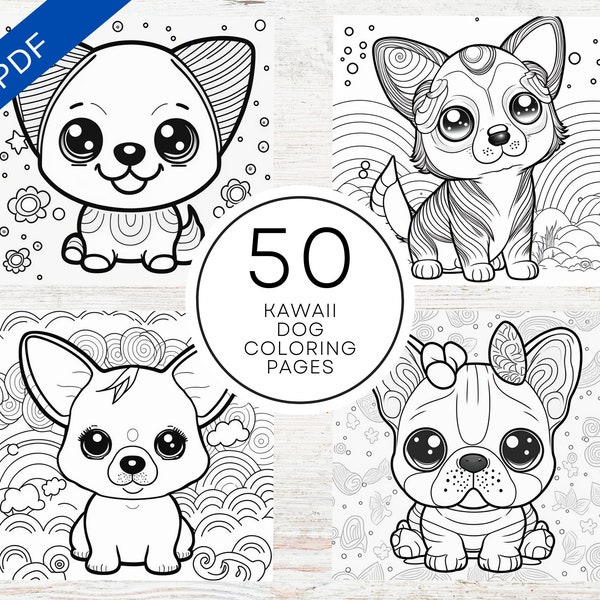 Kawaii Dog Coloring Pages - Etsy
