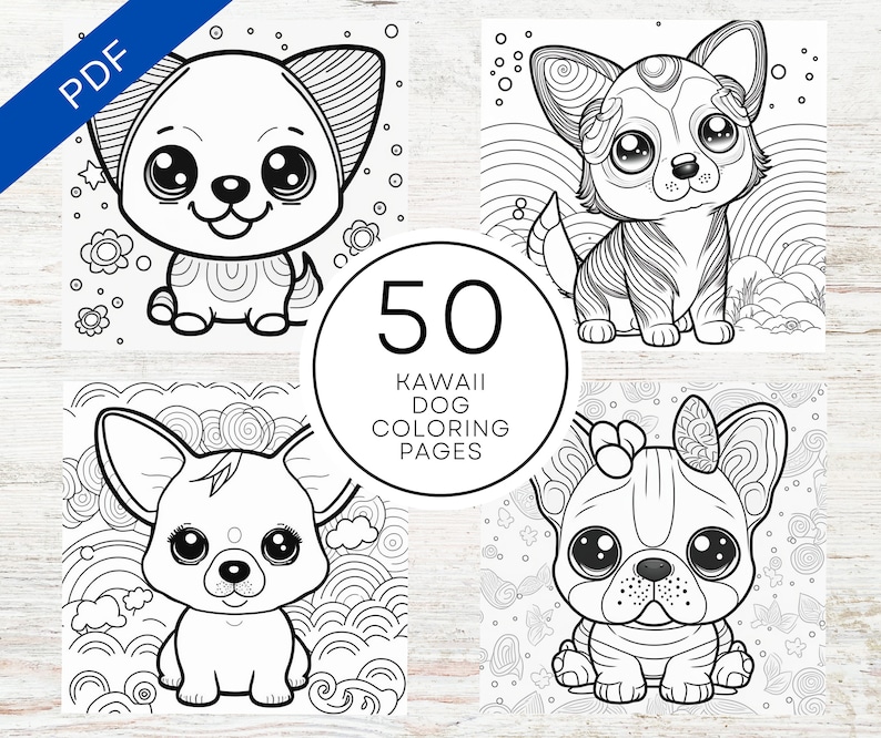 KDP Interior 50 Kawaii Dog Coloring Pages | 8.5" X 11" Printable PDF ...