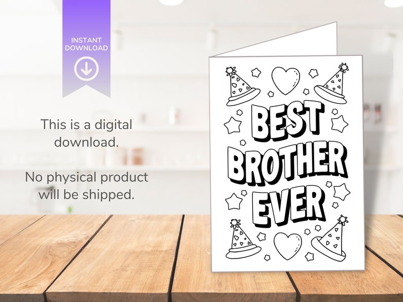 Best Brother Ever Printable Coloring Card | Digital Download | Fun DIY ...