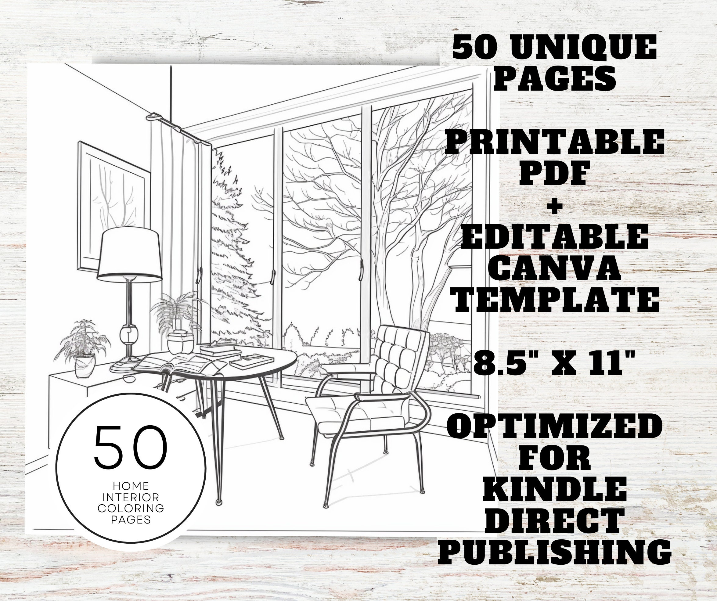 50 Home Interior Coloring Pages KDP Interior 8.5 X 11 Printable PDF ...