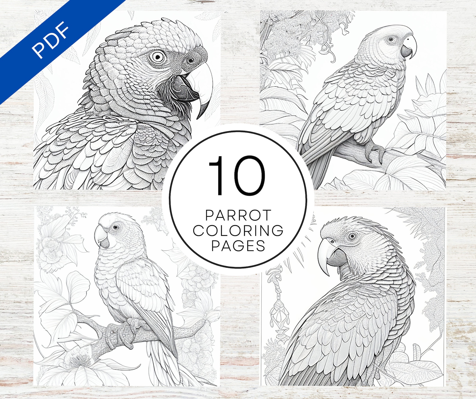 10 Parrot Coloring Pages | Printable Grayscale Parrots Coloring Sheets ...