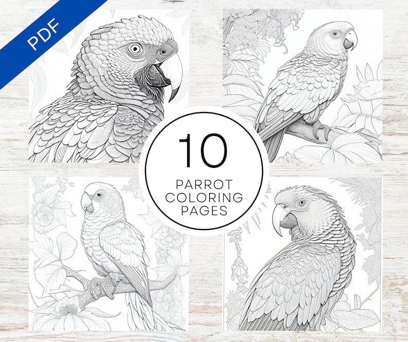 10 Parrot Coloring Pages | Printable Grayscale Parrots Coloring Sheets ...