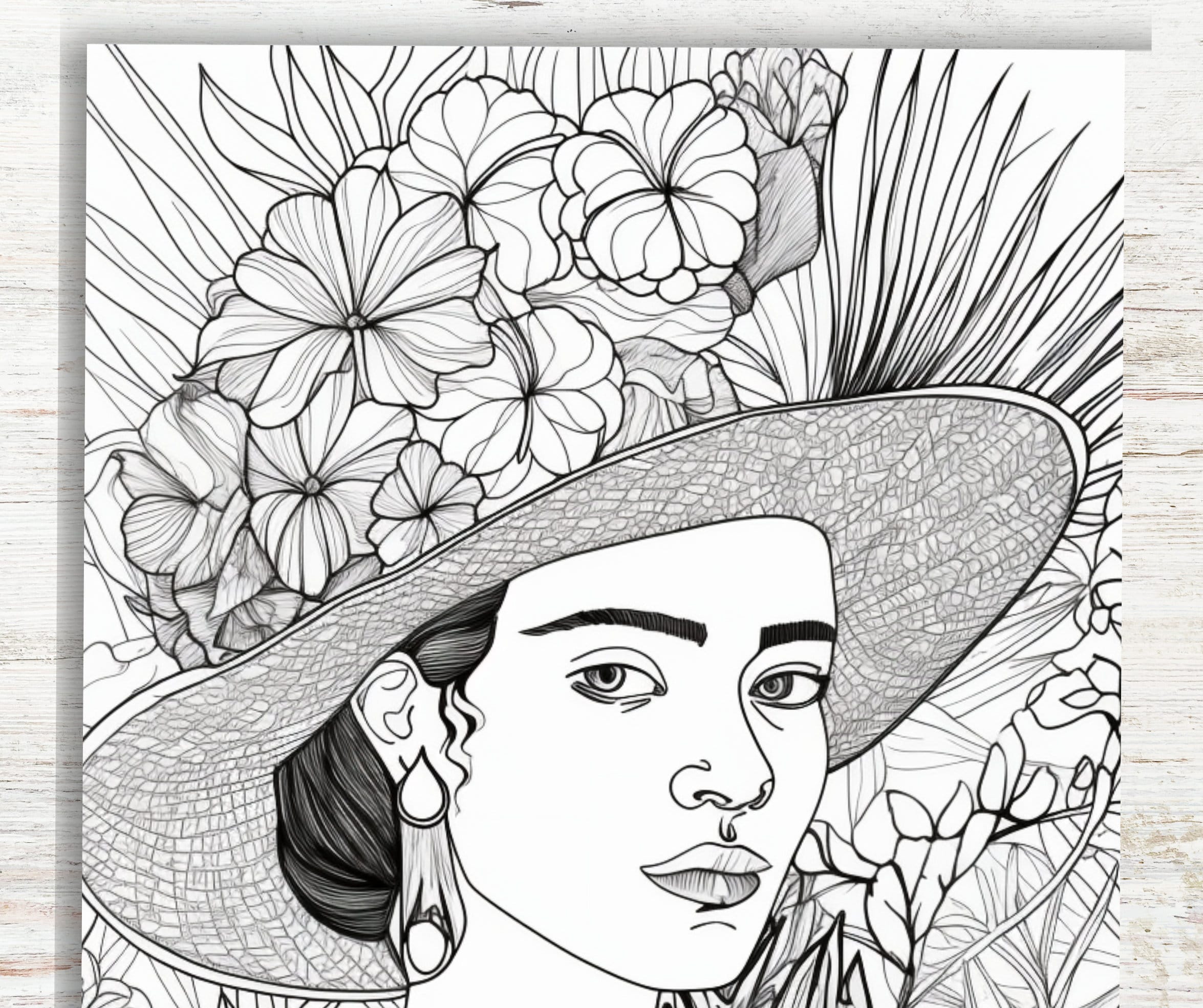 10 Frida Kahlo Portrait Coloring Pages | Printable PDF A4 | Floral ...
