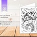 Happy Birthday Unicorn Coloring Card Printable Digital Download Kids ...