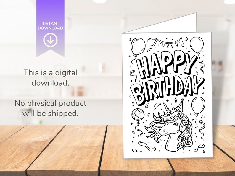 Happy Birthday Unicorn Coloring Card Printable Digital Download Kids ...