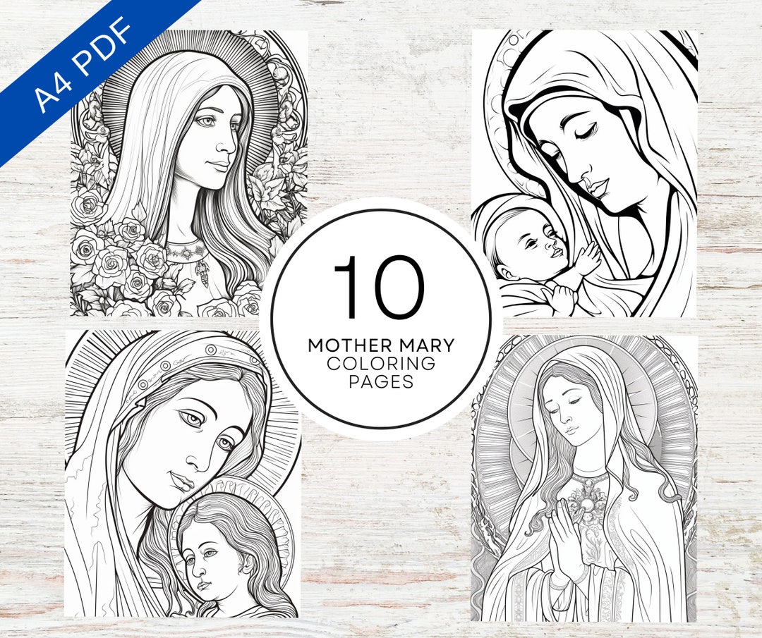 10 Mother Mary Coloring Pages | Printable PDF 10 Pages A4 | Stress ...