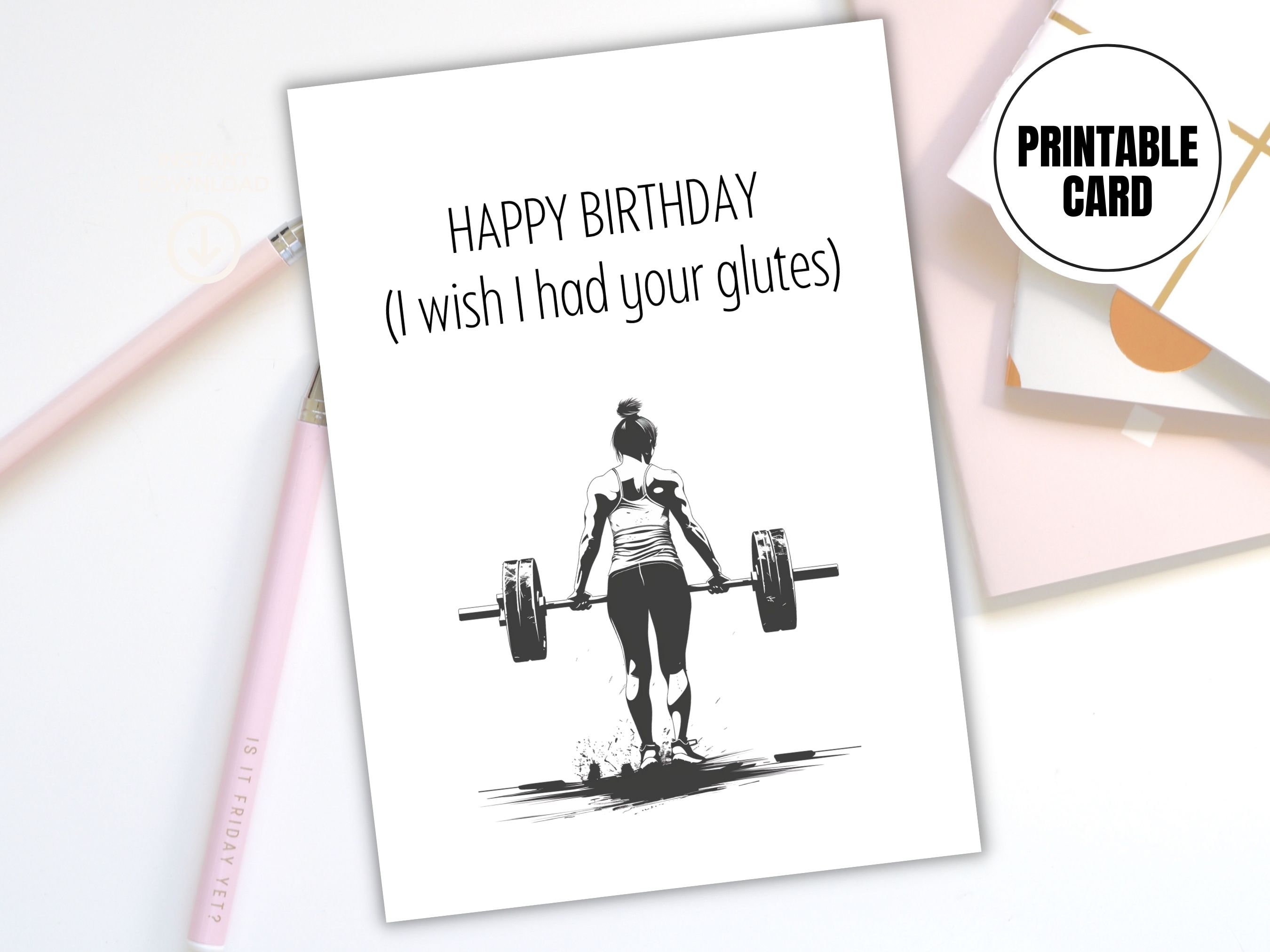 Funny Gym Girl Birthday Card, Printable Happy Birthday Card, Humorous ...