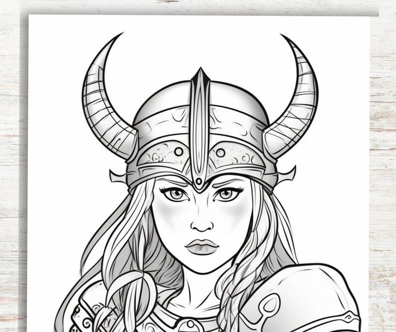 10 Cute Viking Girl Coloring Pages Printable PDF 10 Pages A4 Grayscale ...