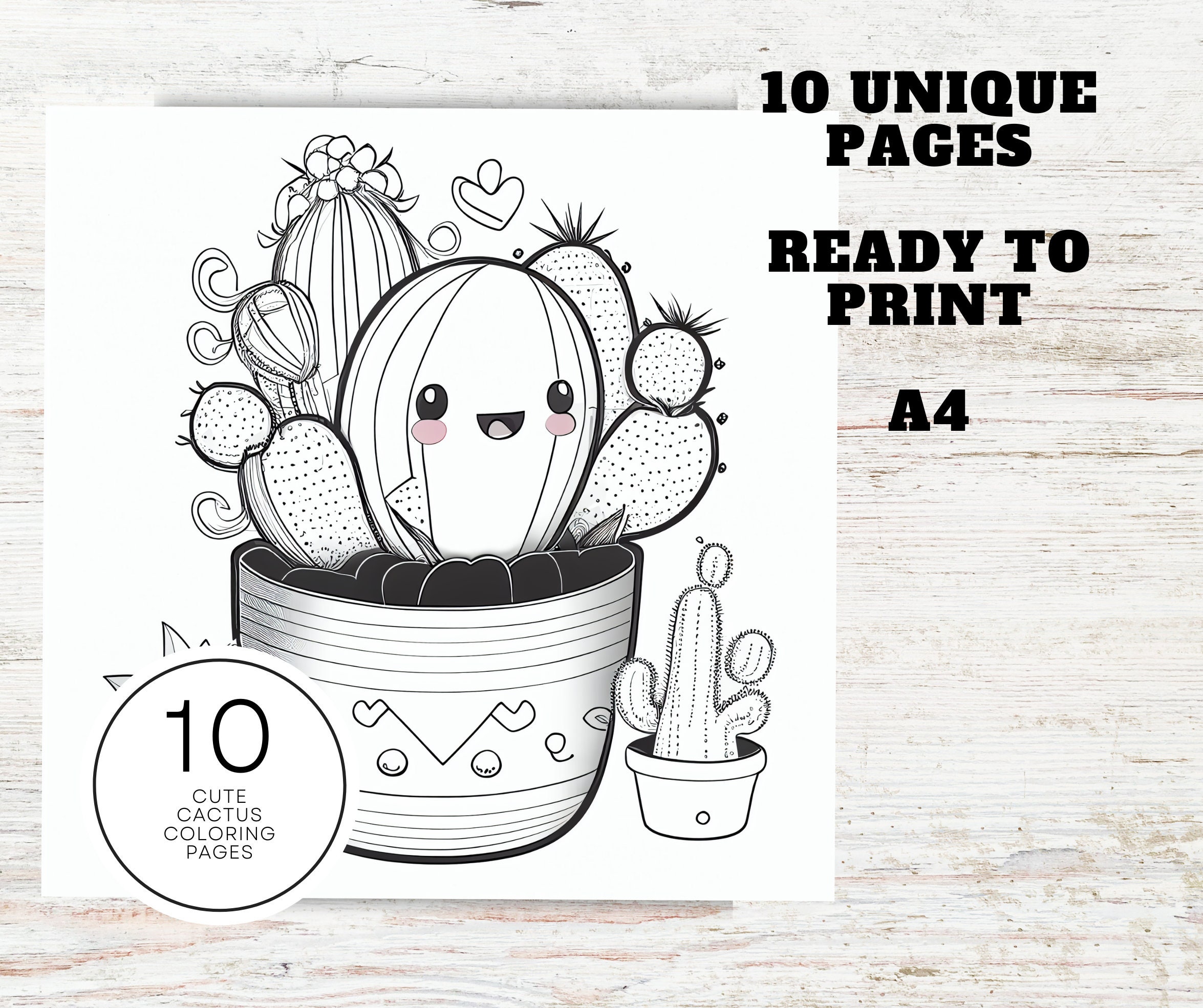 Cute Cactus Coloring Pages Printable PDF 10 Pages A4 for - Etsy