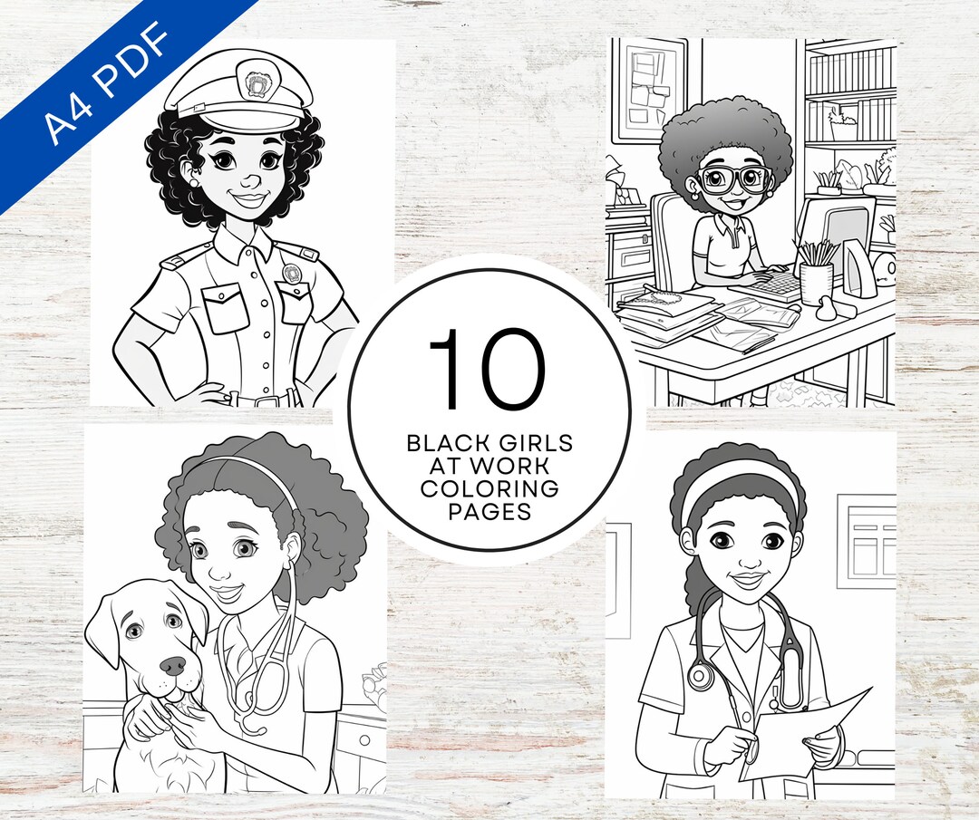 10 Black Girls at Work Coloring Pages | Printable PDF A4 | Inclusive ...