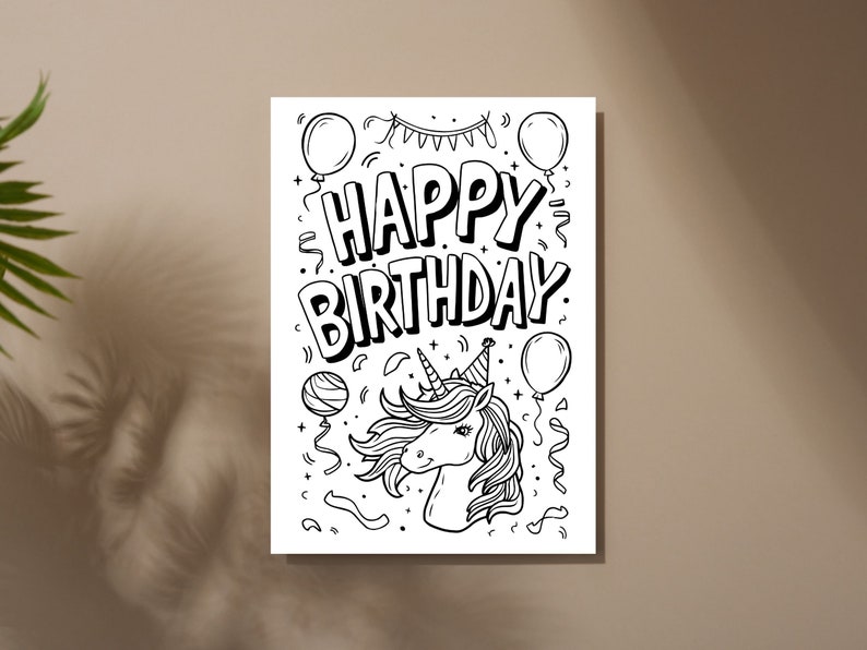 Happy Birthday Unicorn Coloring Card - Printable Digital Download ...