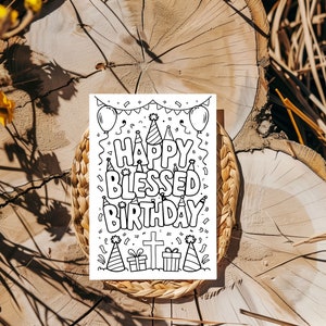 Christian Birthday Printable Coloring Card - Happy Blessed Birthday ...