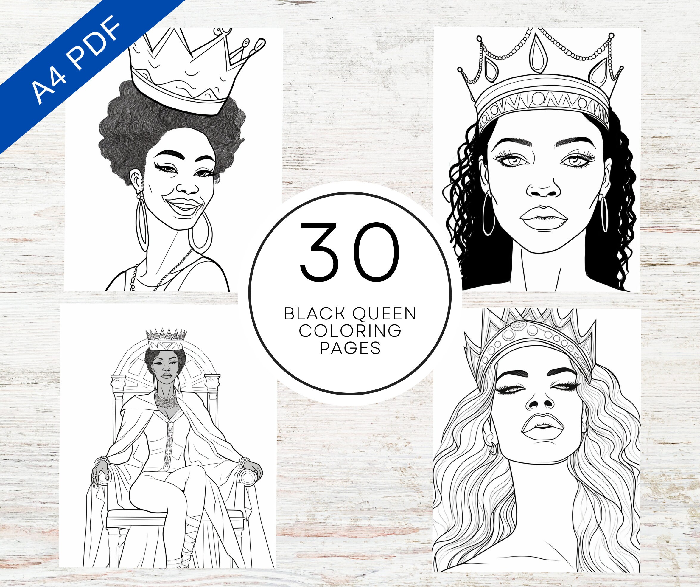 30 Black Queen Coloring Pages Printable PDF A4 Adult - Etsy