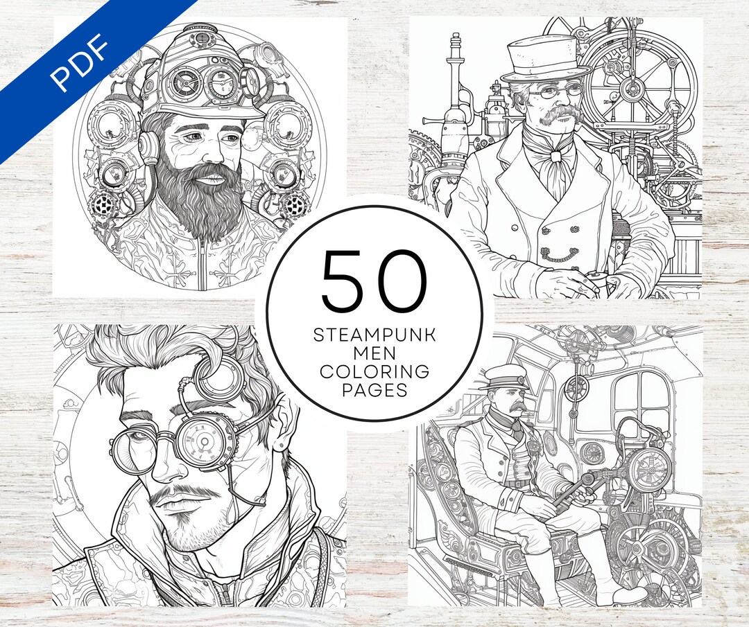 KDP Interior 50 Steampunk Men Coloring Pages for Adults | 8.5" X 11 ...