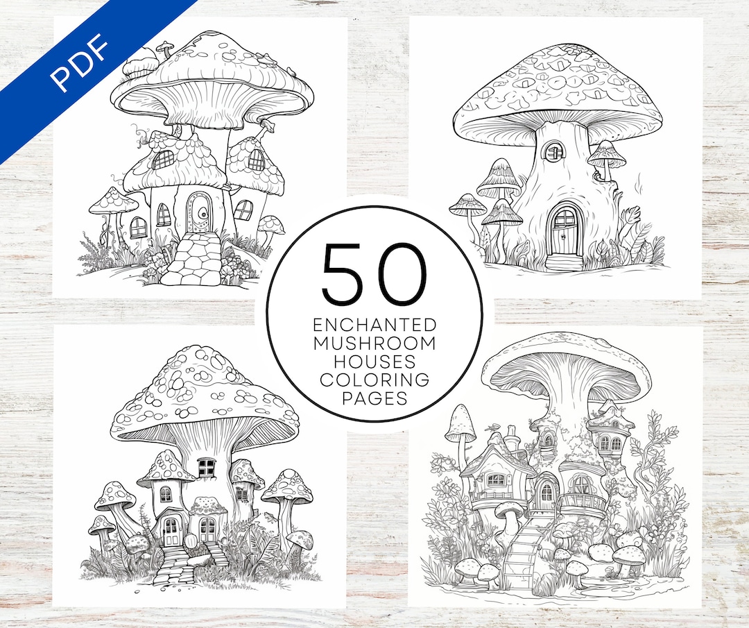 KDP Interior 50 Enchanted Mushroom House Coloring Pages | 8.5" X 11 ...