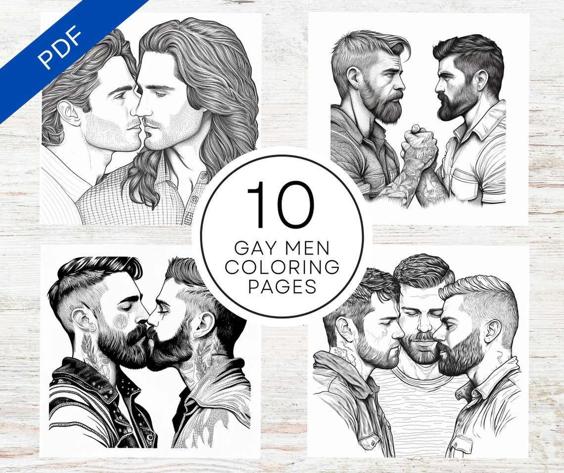 Handsome Gay Men Pride 2023 Coloring Pages | Printable PDF 10 Pages A4 ...