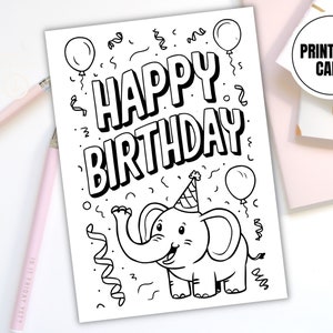 Happy Birthday Elephant Coloring Card | Digital Download | Printable ...