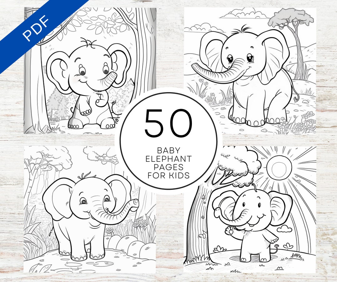 KDP Interior 50 Baby Elephant Coloring Pages | 8.5" X 11" Printable PDF ...