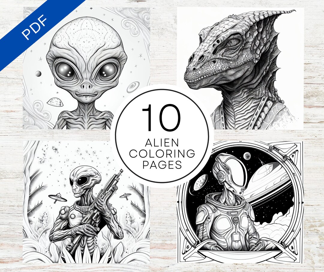 10 Realistic Alien Coloring Pages for Adults A4 Printable PDF Stress ...