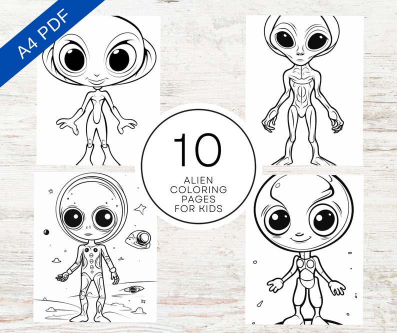 10 Alien Coloring Pages for Kids | A4 Printable PDF | Funny Sci-fi ...