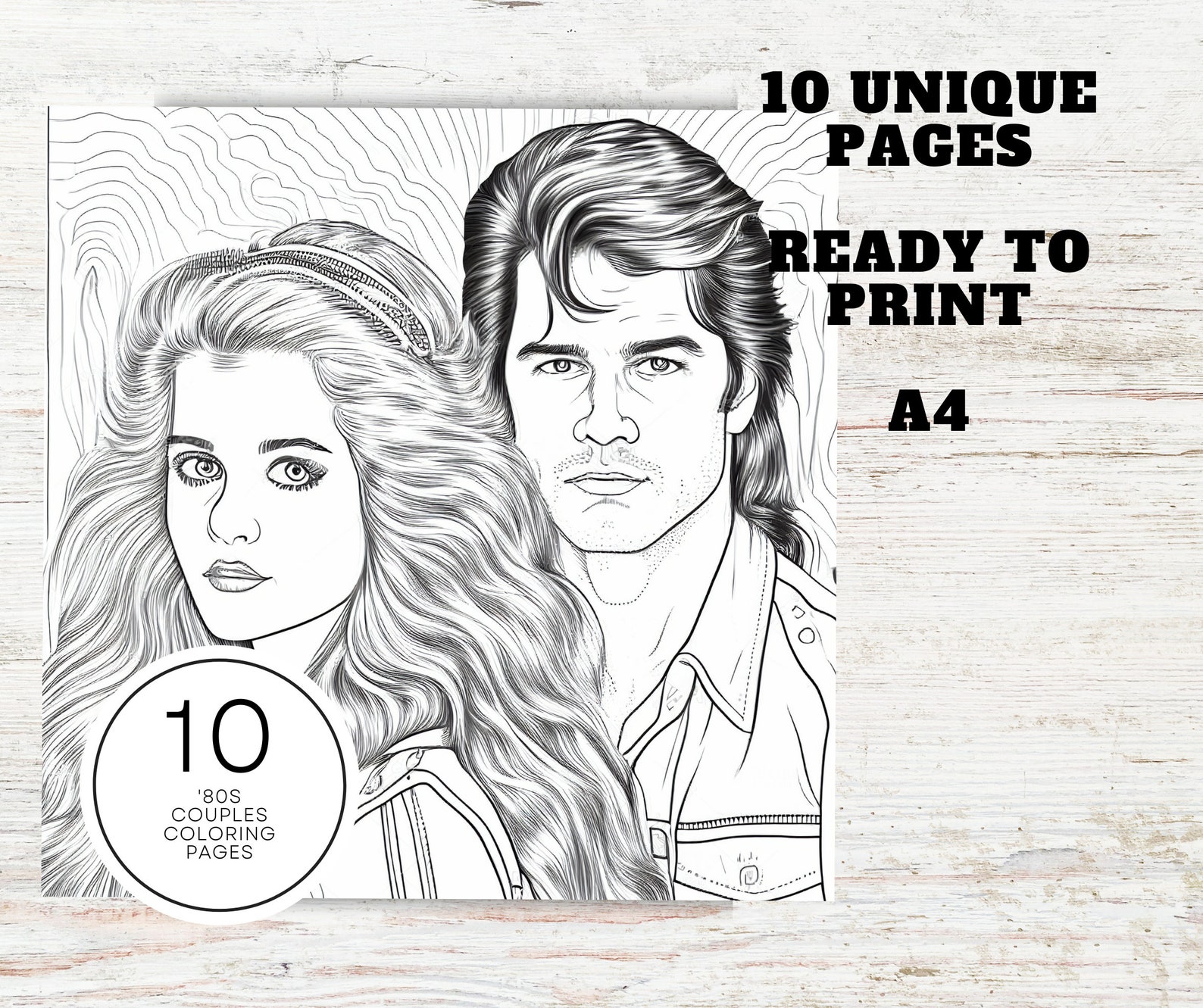 80s Style Couple Portraits Coloring Book 1980s Colouring Sheets for ...