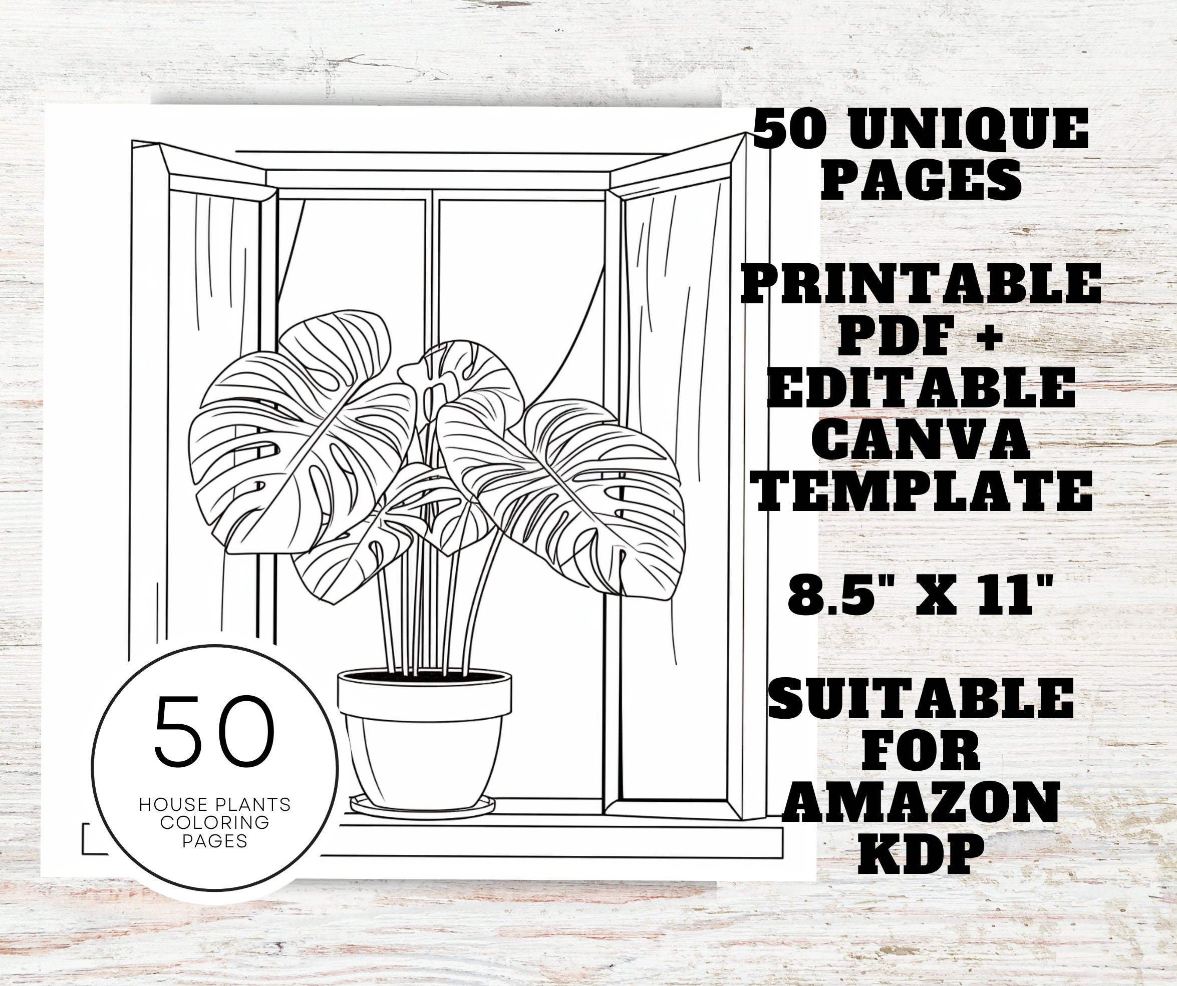 KDP Interior 50 House Plants Coloring Pages 8.5 X 11 PDF & Canva ...