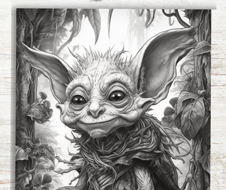 10 Grayscale Fantasy Goblin Coloring Pages for Adults | Digital Fantasy ...