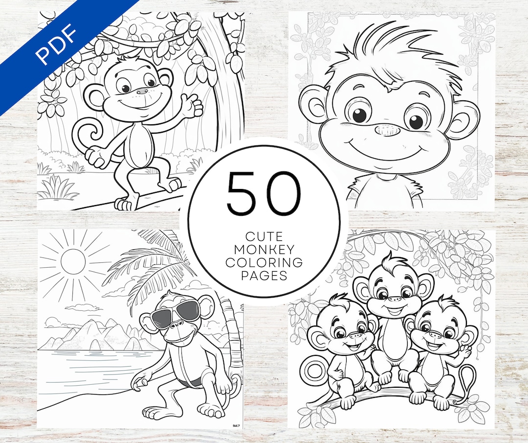 KDP Interior 50 Monkey Coloring Pages | 8.5" X 11" Printable PDF ...