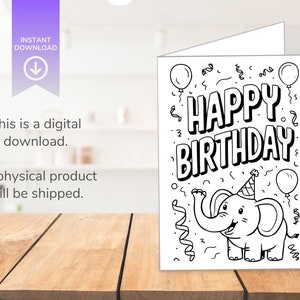 Happy Birthday Elephant Coloring Card | Digital Download | Printable ...