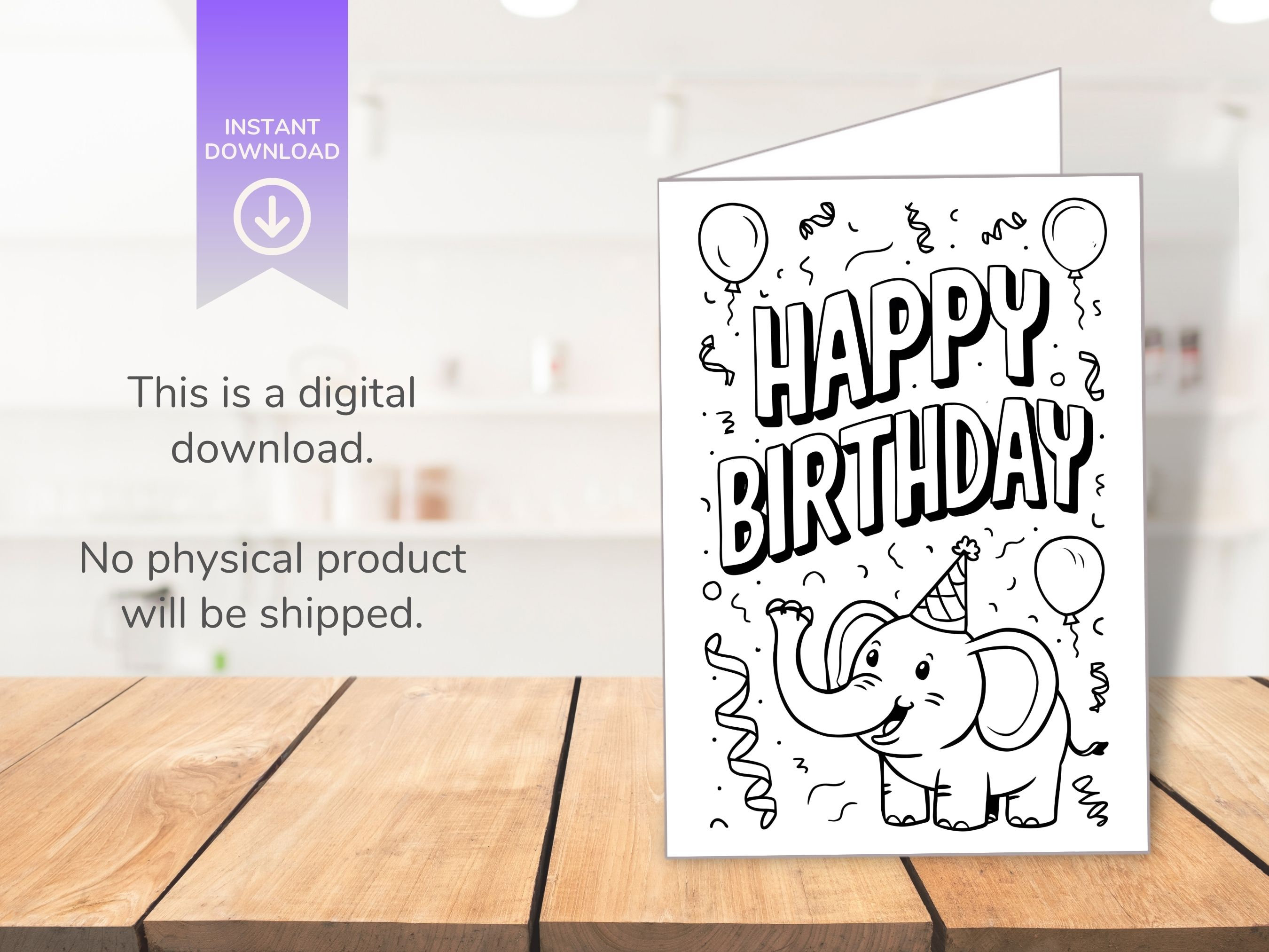 Happy Birthday Elephant Coloring Card | Digital Download | Printable ...