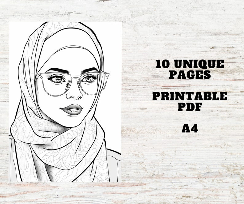 10 Muslim Women Coloring Pages | Printable PDF 10 Pages A4 | Grayscale ...