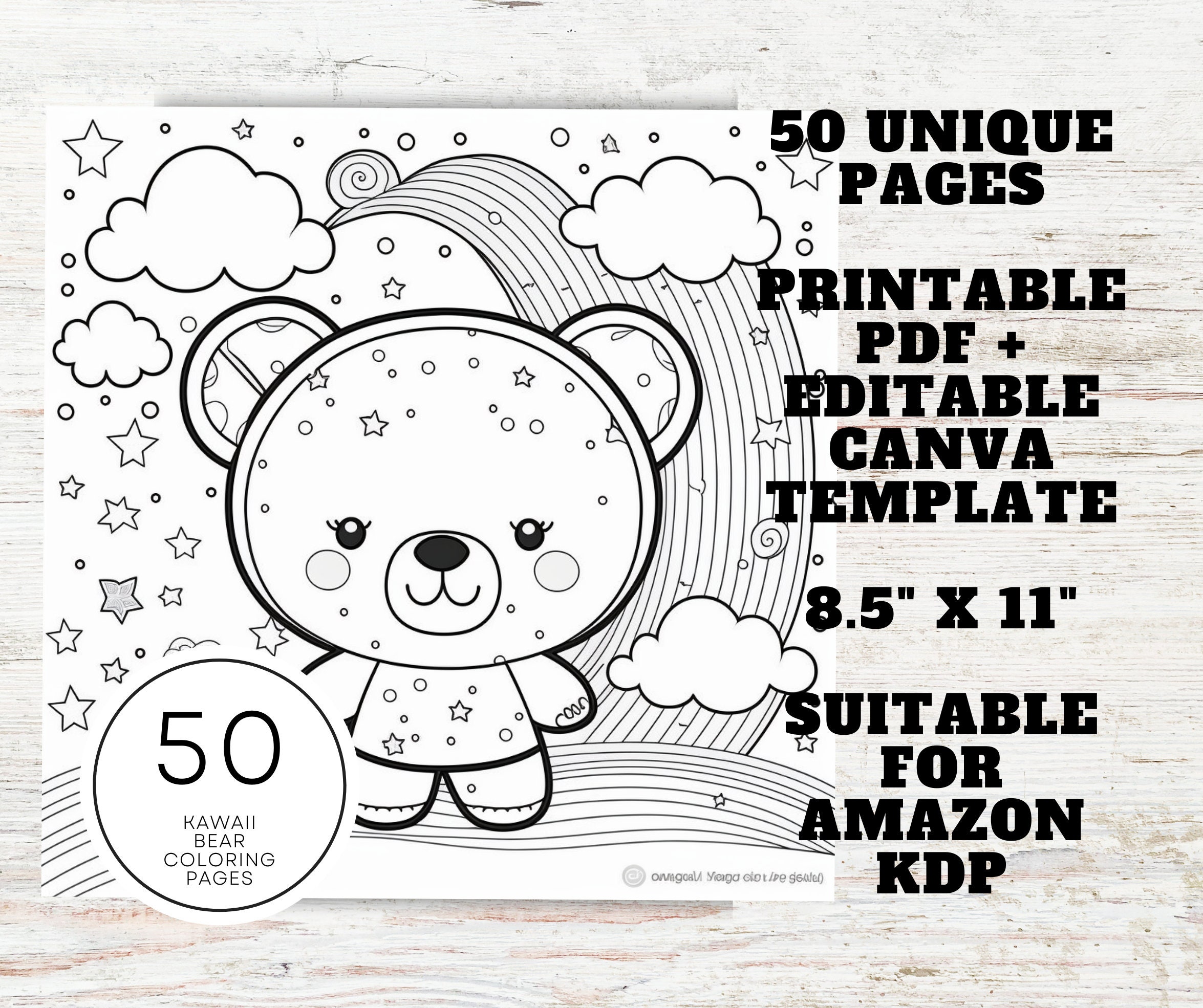 KDP Interior 50 Kawaii Bear Coloring Pages 8.5 X 11 Printable PDF ...
