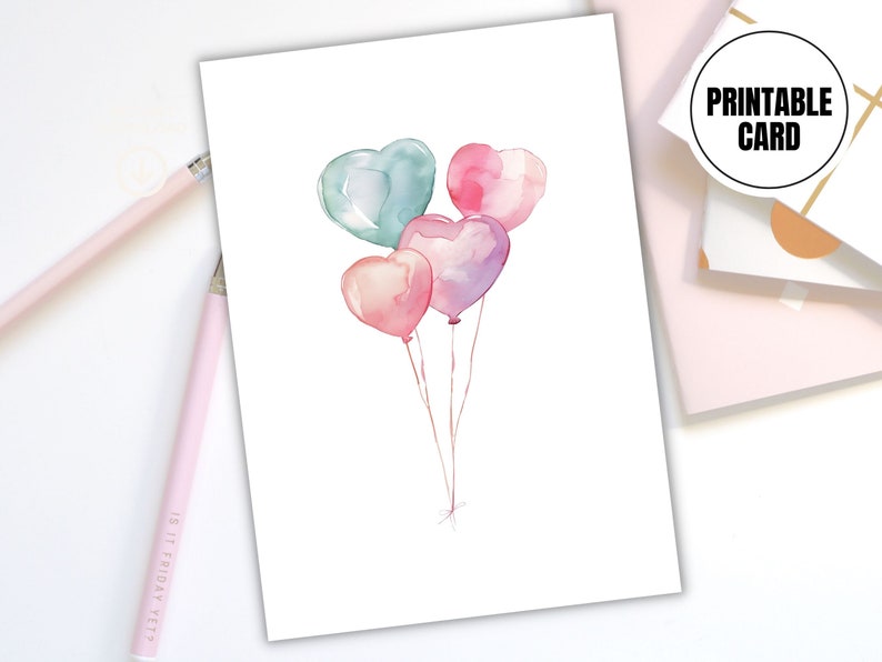 Digital Download Birthday Greeting Card - Minimalistic Watercolor ...