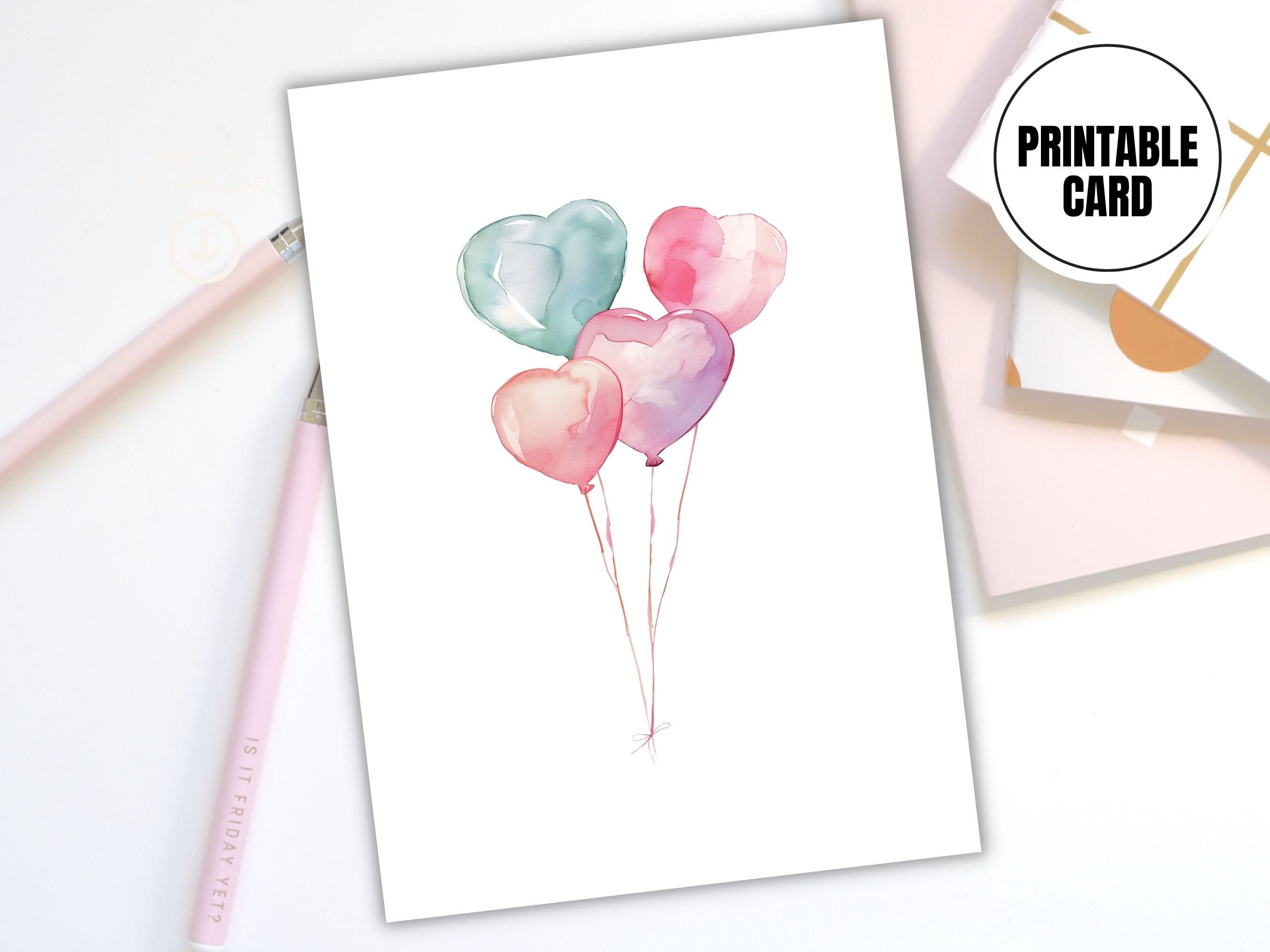 Digital Download Birthday Greeting Card - Minimalistic Watercolor ...