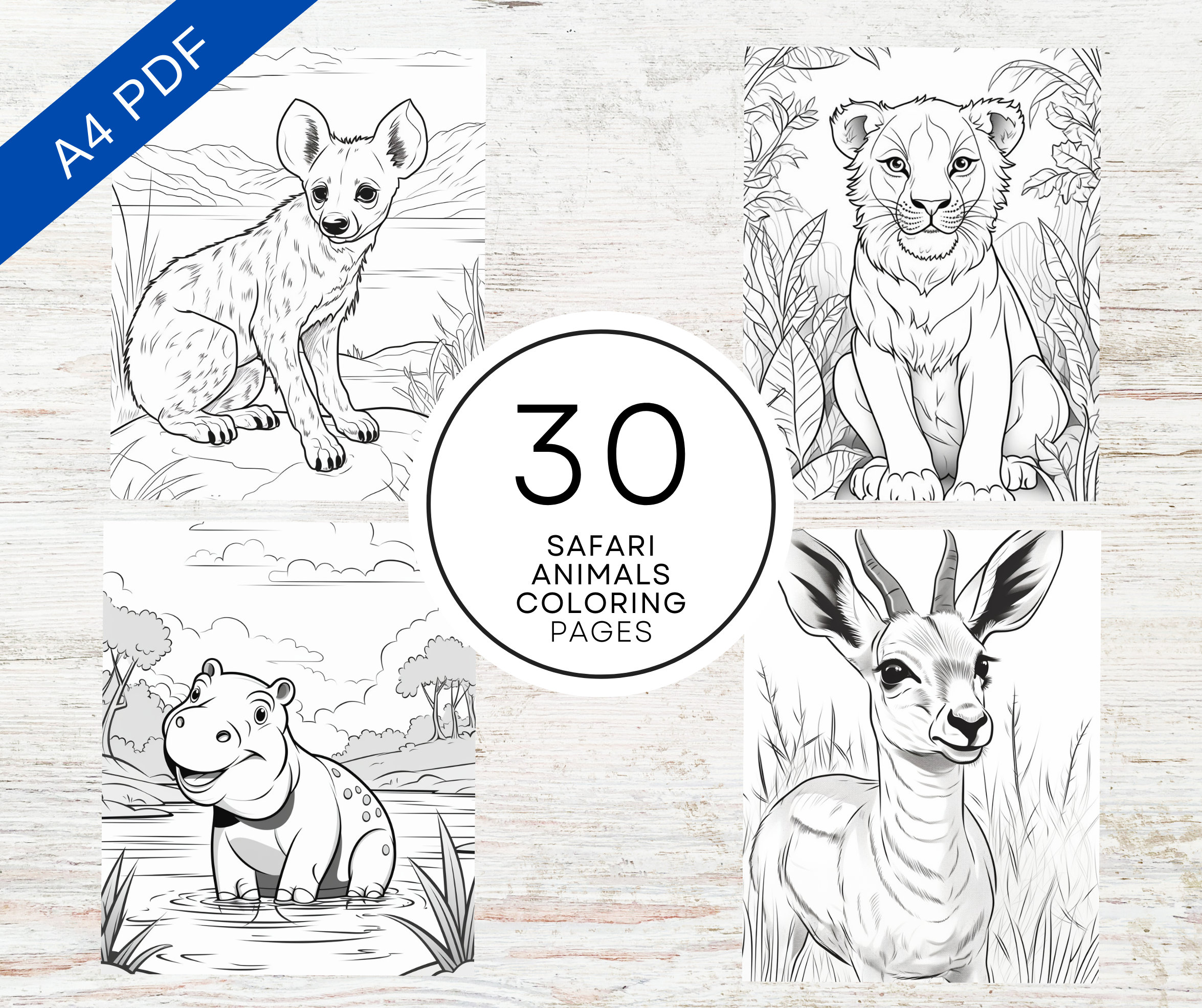 30 Safari Animals Coloring Pages | A4 Printable PDF | Kids Coloring ...
