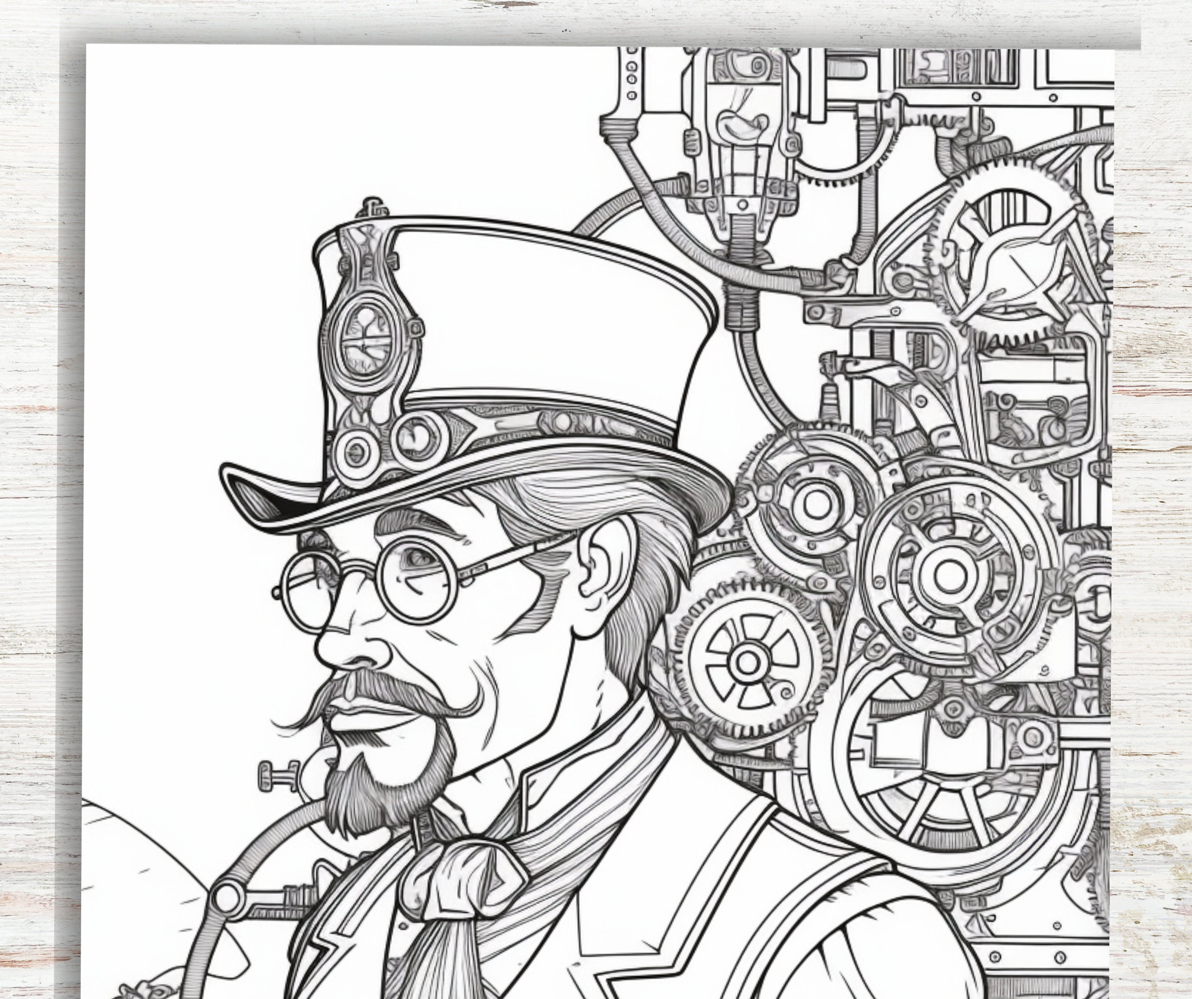 KDP Interior 50 Steampunk Men Coloring Pages for Adults | 8.5" X 11 ...
