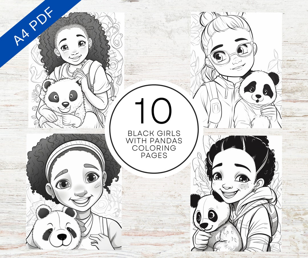 10 Black Girls With Pandas Coloring Pages | Printable Coloring Sheets ...