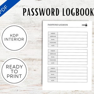 Password Logbook KDP Interior Template | Commercial Use Printable ...