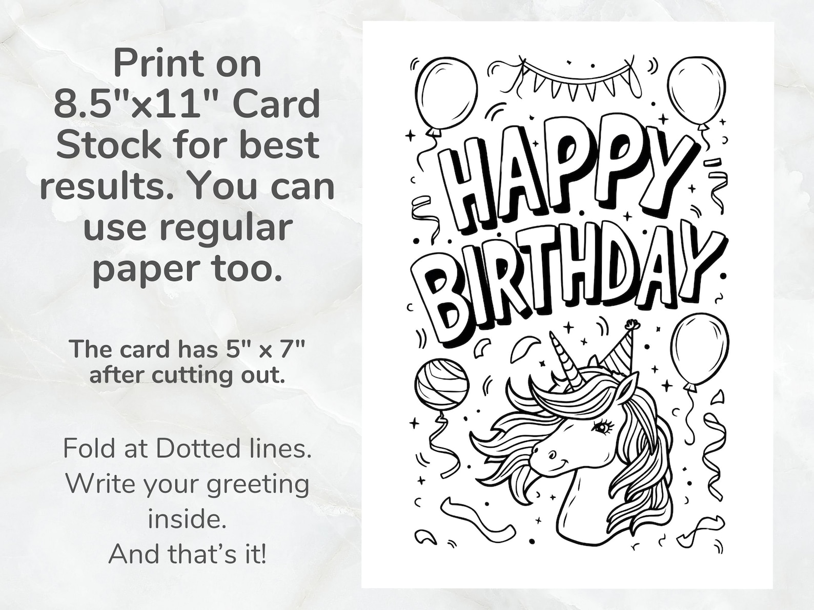 Happy Birthday Unicorn Coloring Card Printable Digital Download Kids ...