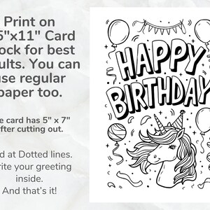 Happy Birthday Unicorn Coloring Card - Printable Digital Download ...