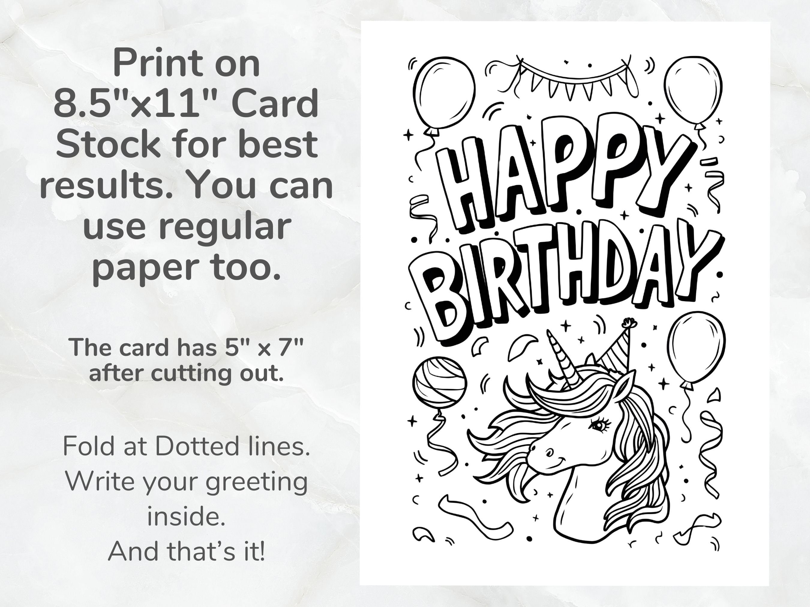 Happy Birthday Unicorn Coloring Card - Printable Digital Download ...