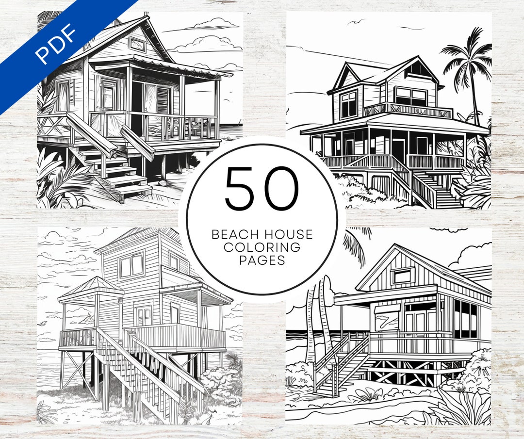 KDP Interior 50 Beach House Coloring Pages | 8.5" X 11" PDF & Canva ...