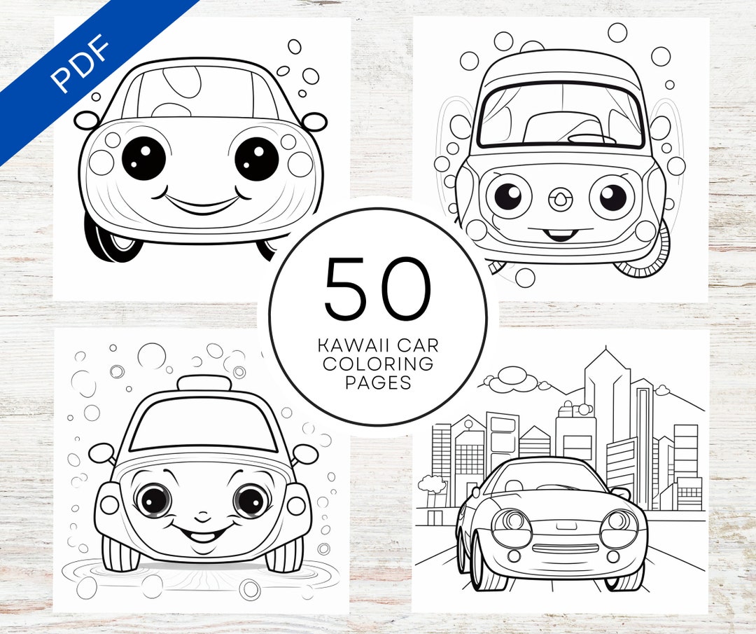 KDP Interior 50 Kawaii Cars Coloring Pages for Kids | 8.5" X 11 ...